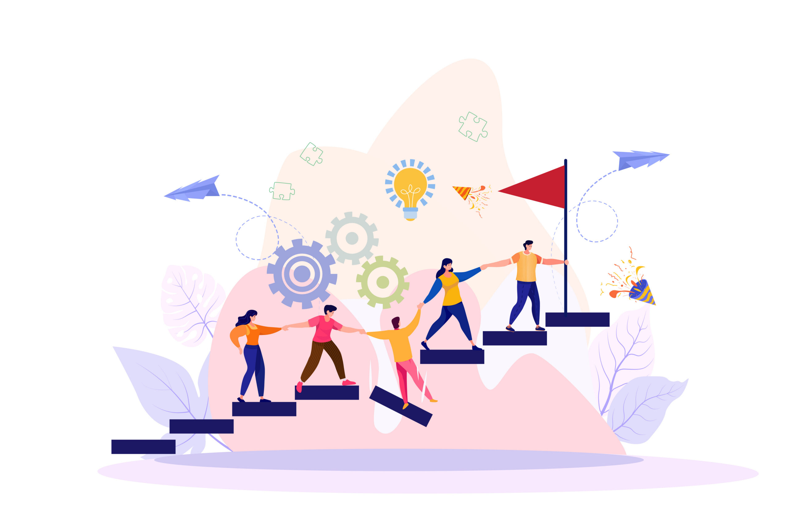 Teamwork to success together, employee career path or partnership ...
